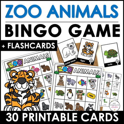 Animal Vocabulary Bingo Game with Flashcards – Hot Chocolate Teachables