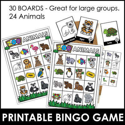 Animal Vocabulary Bingo Game with Flashcards – Hot Chocolate Teachables