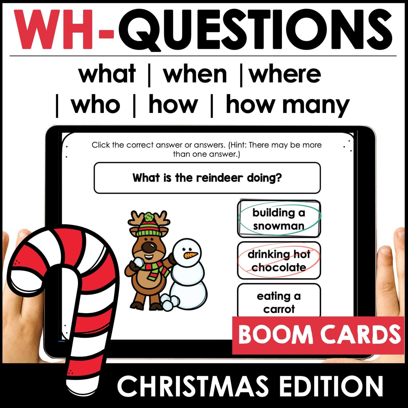 Answering WH Questions | Christmas Boom Cards – Hot Chocolate Teachables