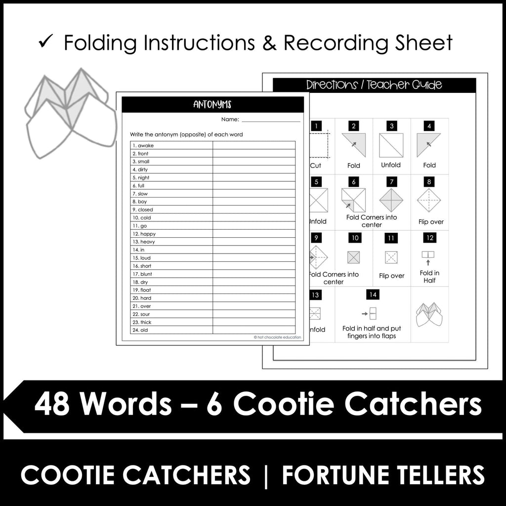 Antonyms Activity Cootie Catcher - Opposites Game – Hot Chocolate ...