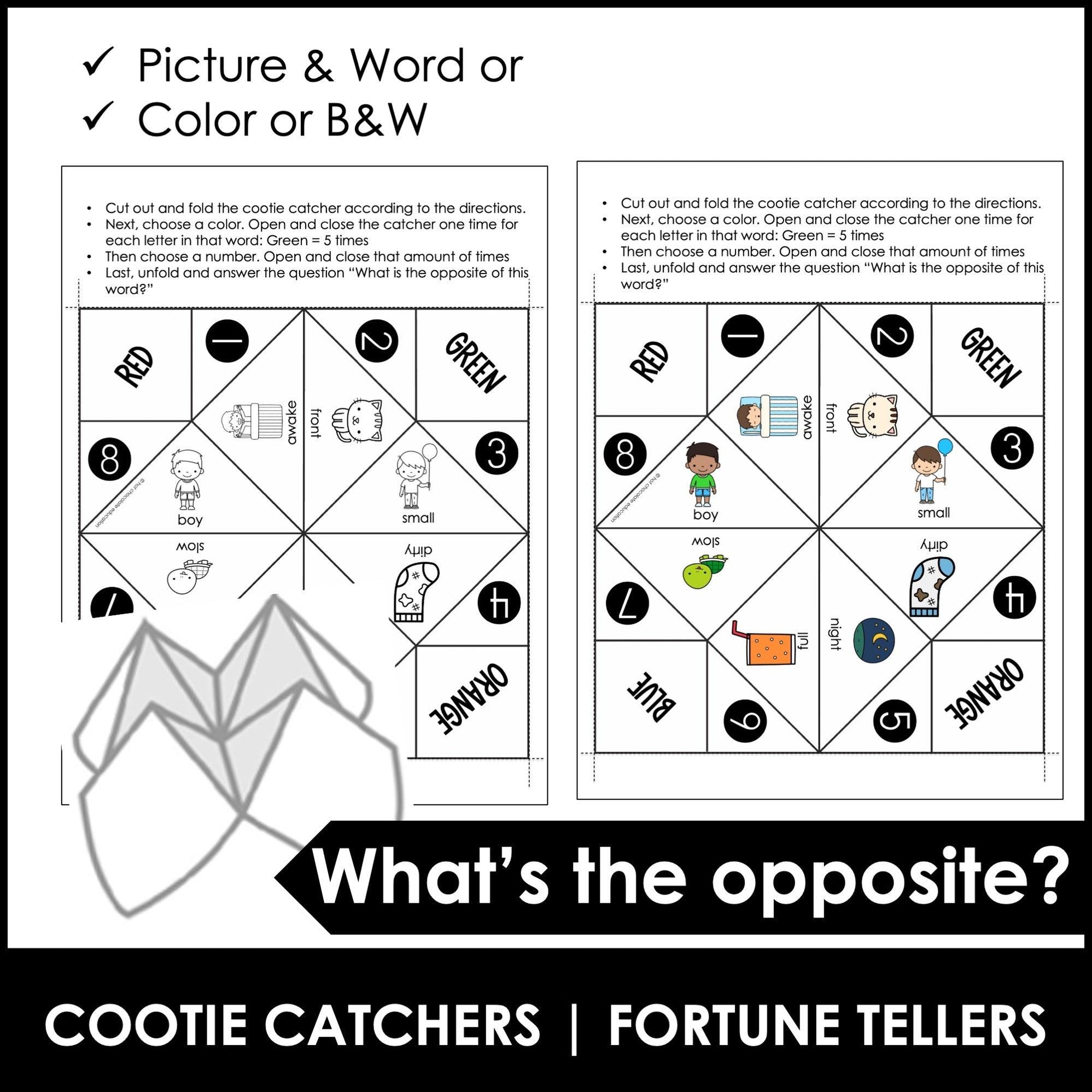 Antonyms Activity Cootie Catcher - Opposites Game – Hot Chocolate ...