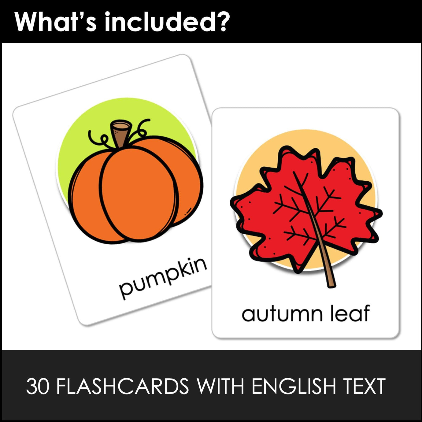 Autumn Vocabulary Flash Cards for Kids - Editable