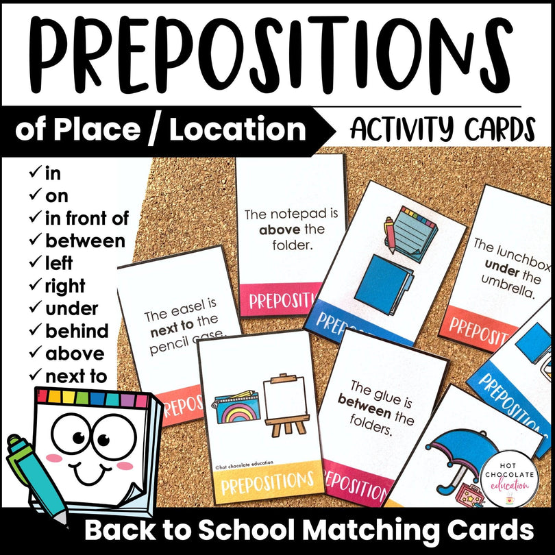 Prepositions of Place Cards: Back to School Matching Cards