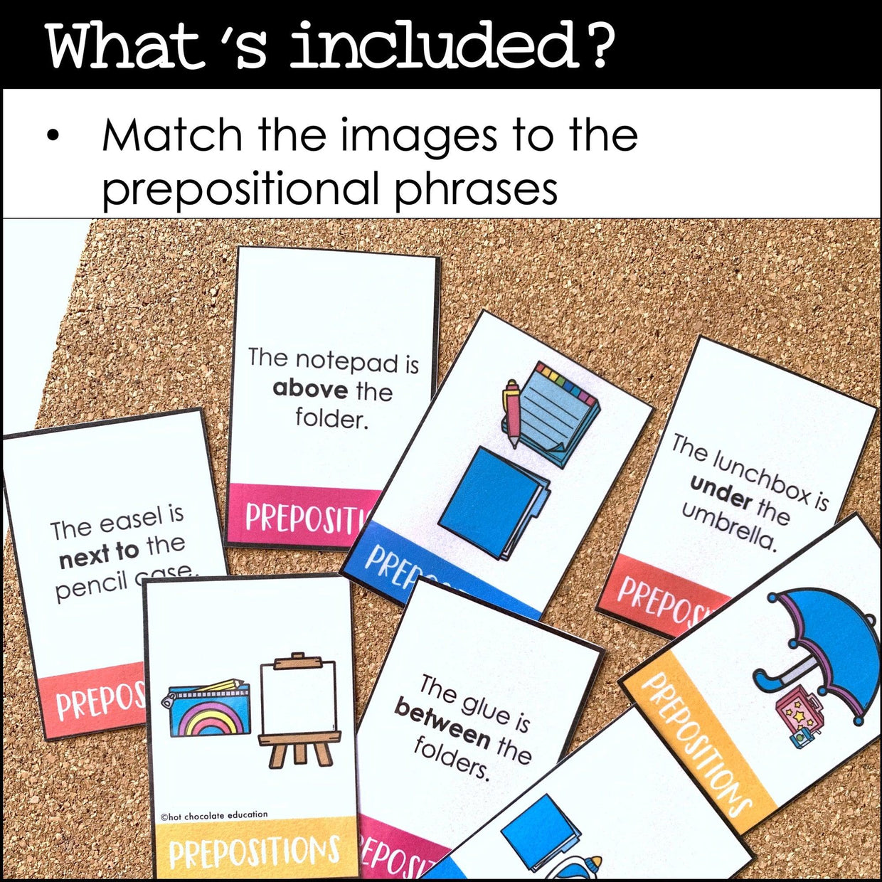 Prepositions of Place Cards: Back to School Matching Cards
