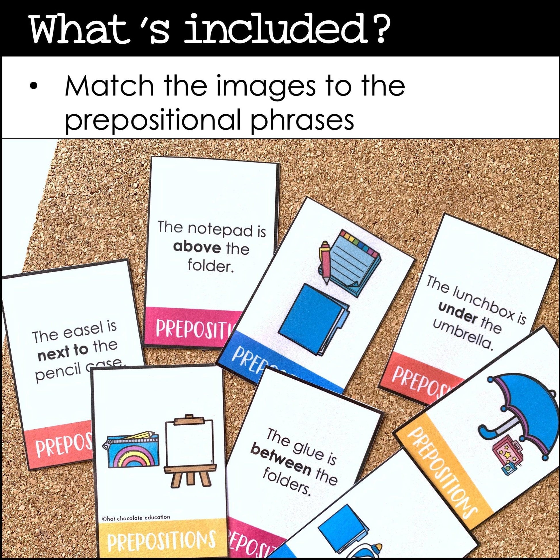 Prepositions of Place Cards: Back to School Matching Cards