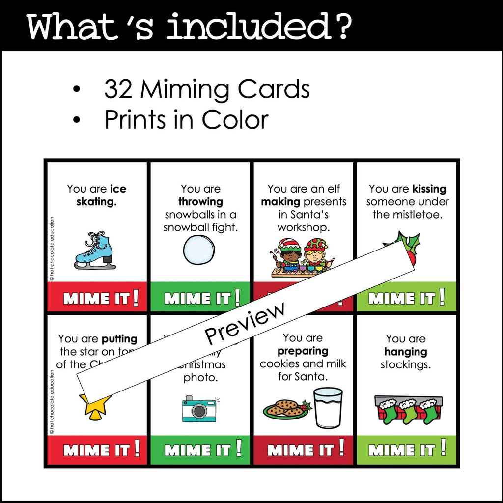 Christmas Action Verb Charades - Present Continuous Miming – Hot ...