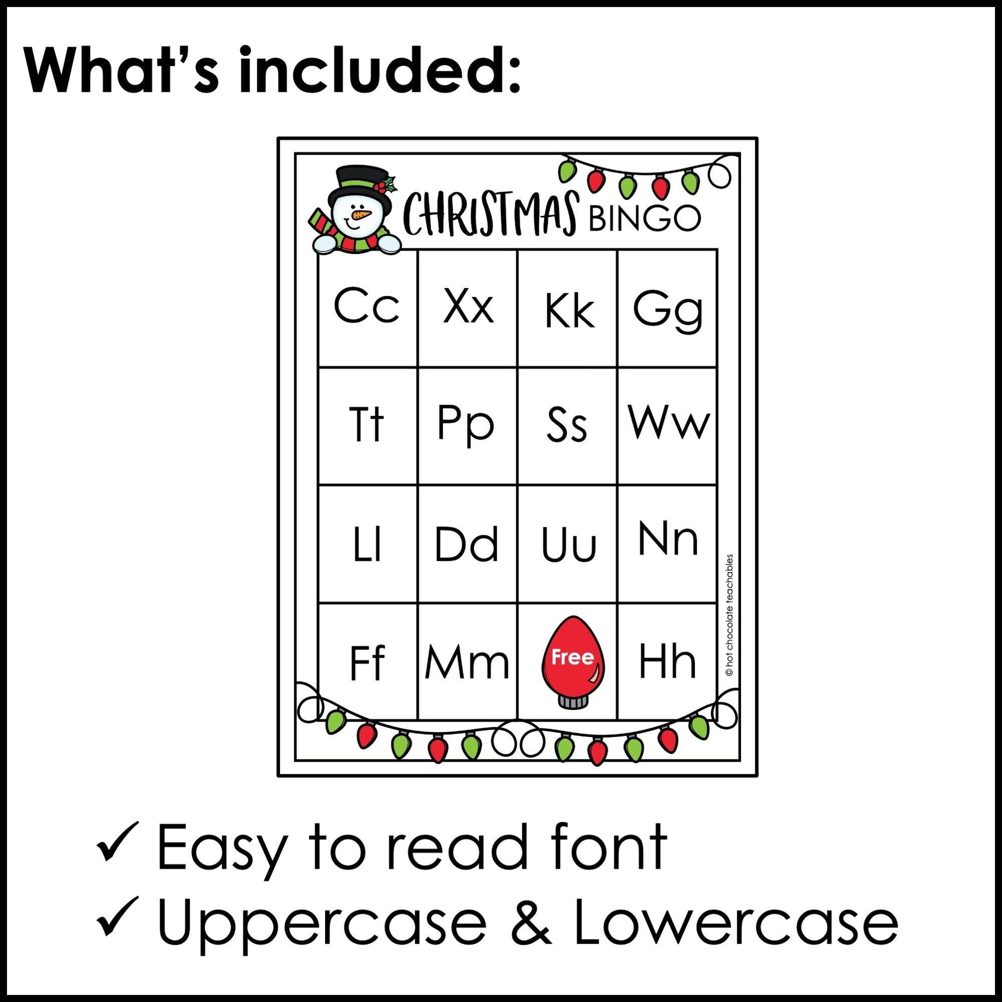 Christmas Alphabet Letter Bingo Game Cards – Hot Chocolate Teachables