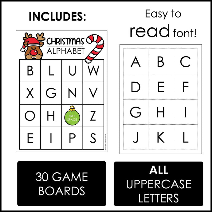 Christmas Alphabet Uppercase BINGO - A to Z Recognition