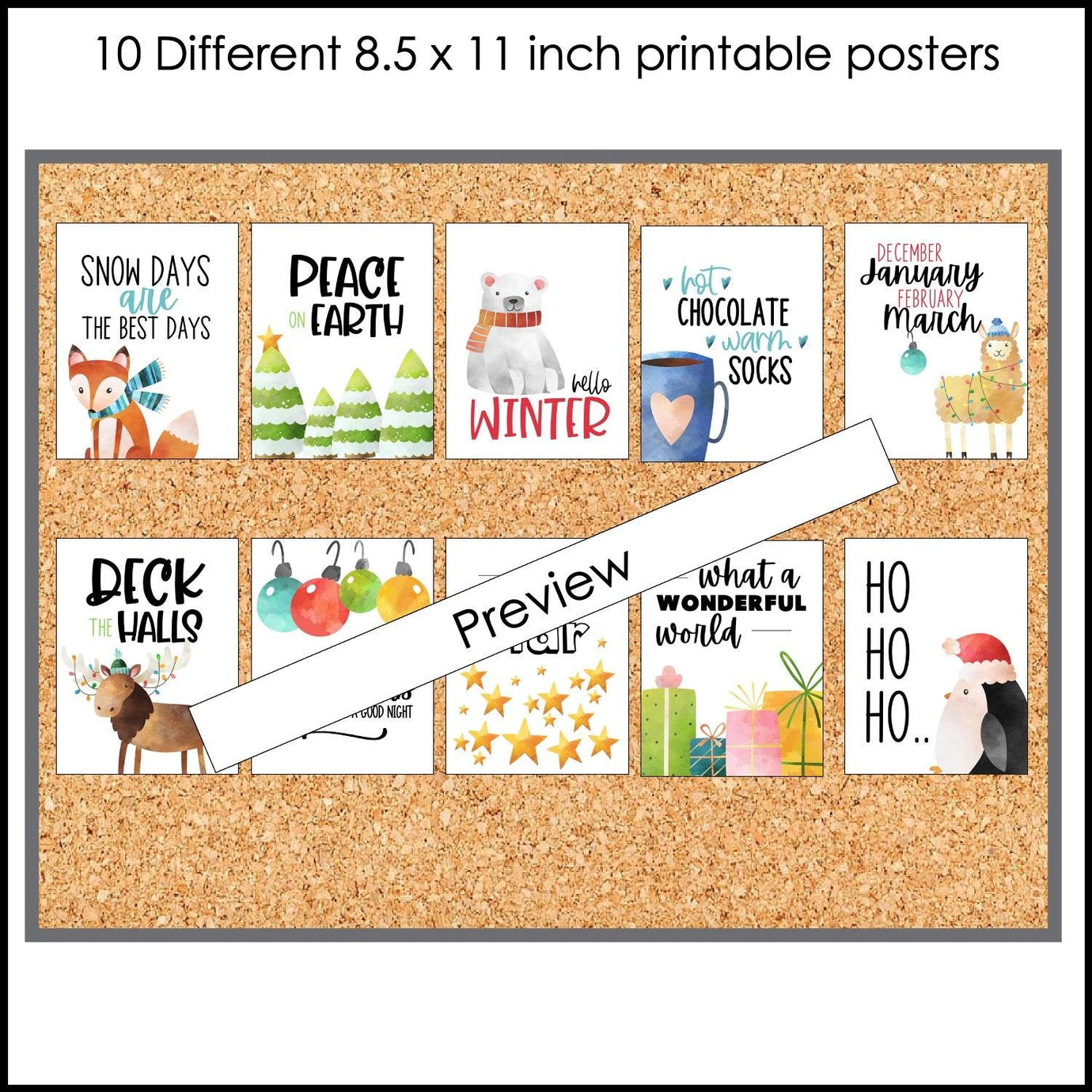 Christmas Posters | Winter Classroom Printables - Watercolor