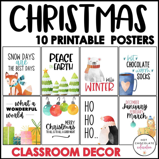 Christmas Posters | Winter Classroom Printables - Watercolor
