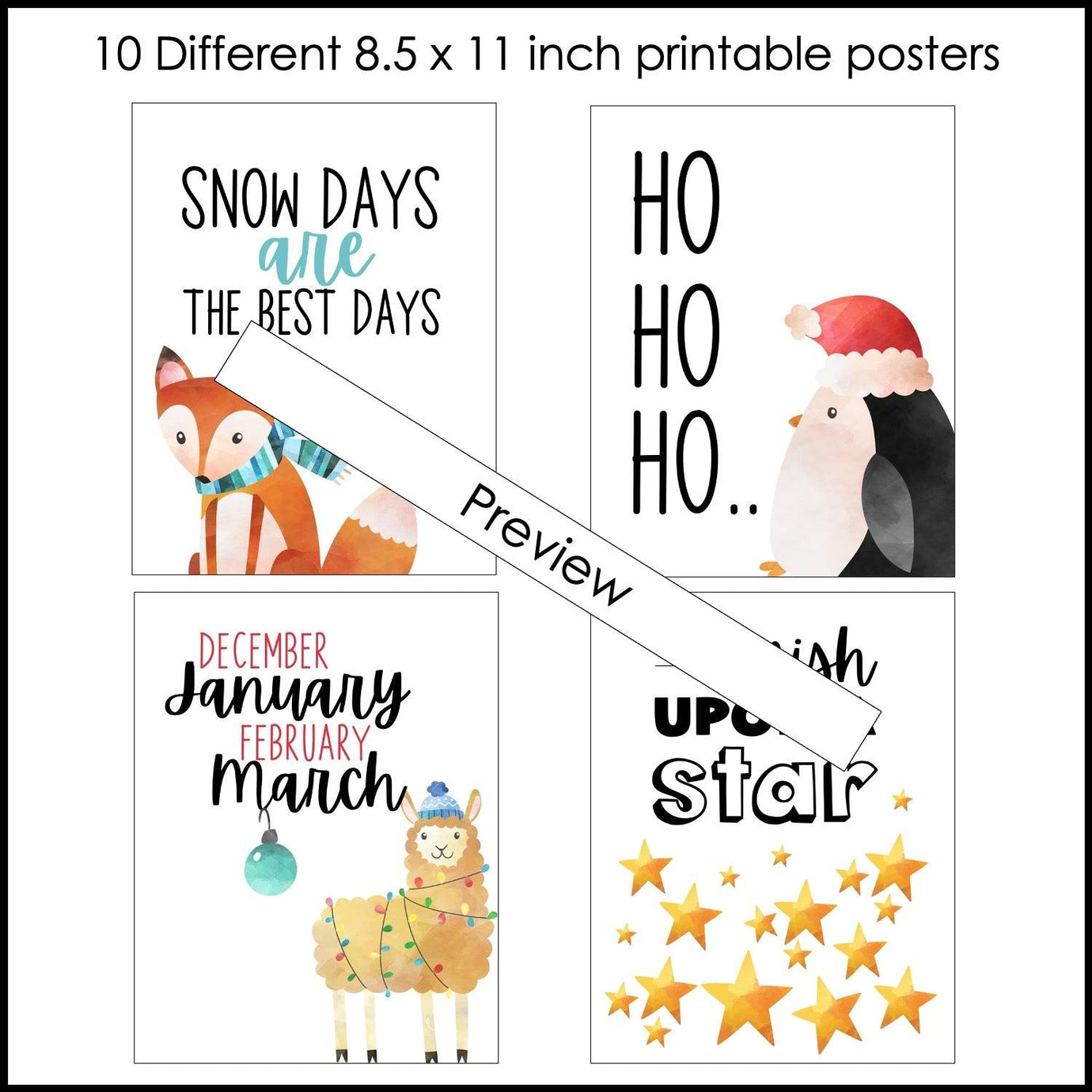 Christmas Posters | Winter Classroom Printables - Watercolor