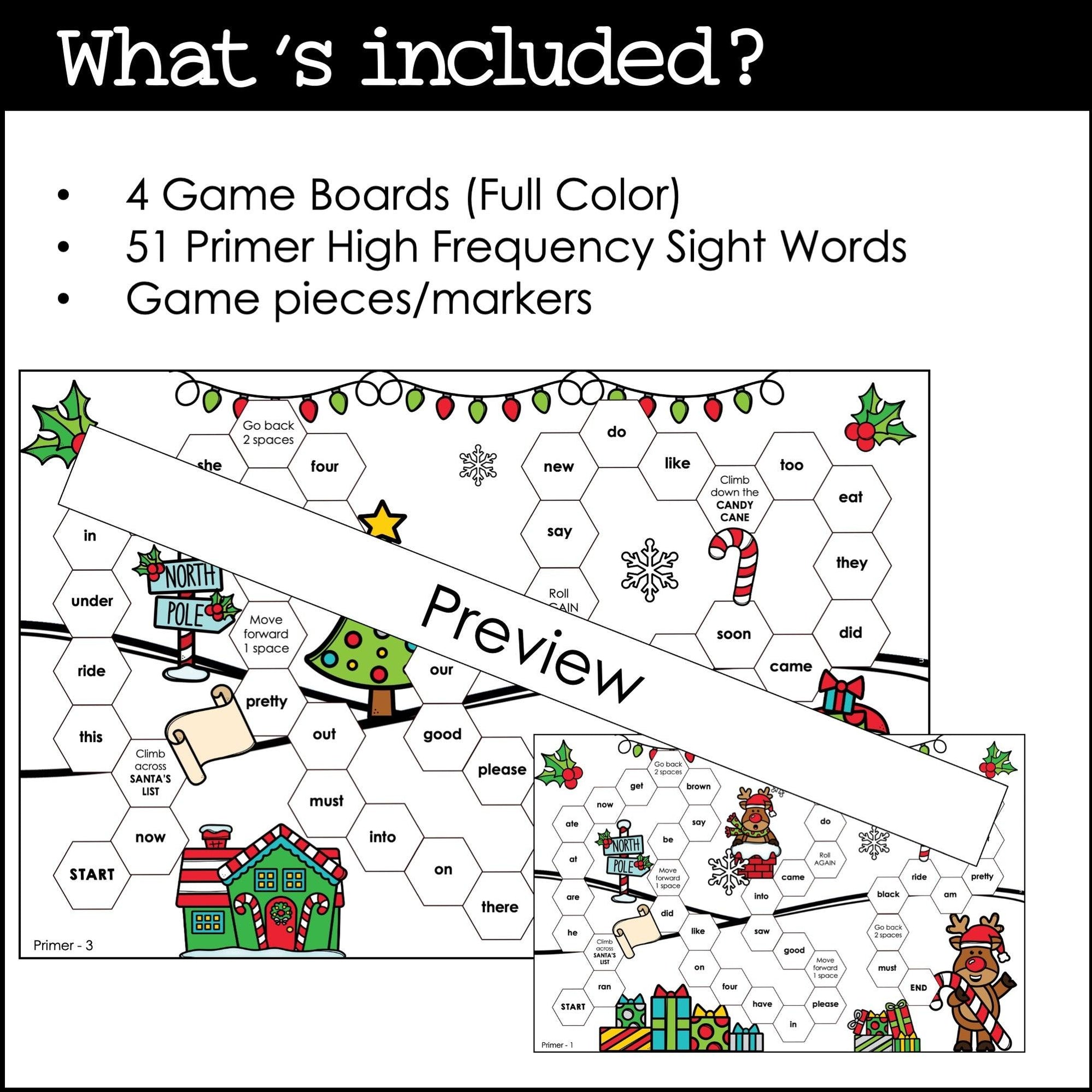 Christmas Sight Word Board Games : Primer List – Hot Chocolate Teachables