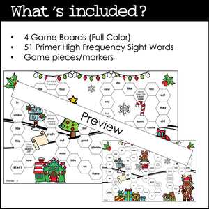 Christmas Sight Word Board Games : Primer List – Hot Chocolate Teachables