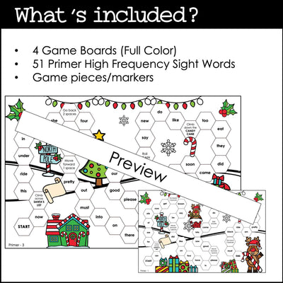 Christmas Sight Word Board Games : Primer List – Hot Chocolate Teachables