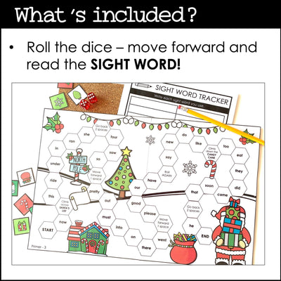 Christmas Sight Word Board Games : Primer List – Hot Chocolate Teachables