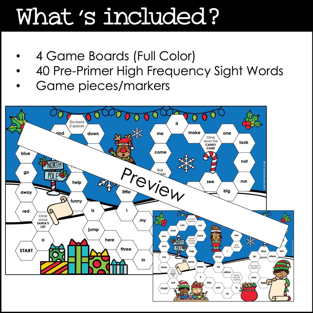 Christmas Sight Word Game Boards for Pre-K/Kindergarten – Hot Chocolate ...