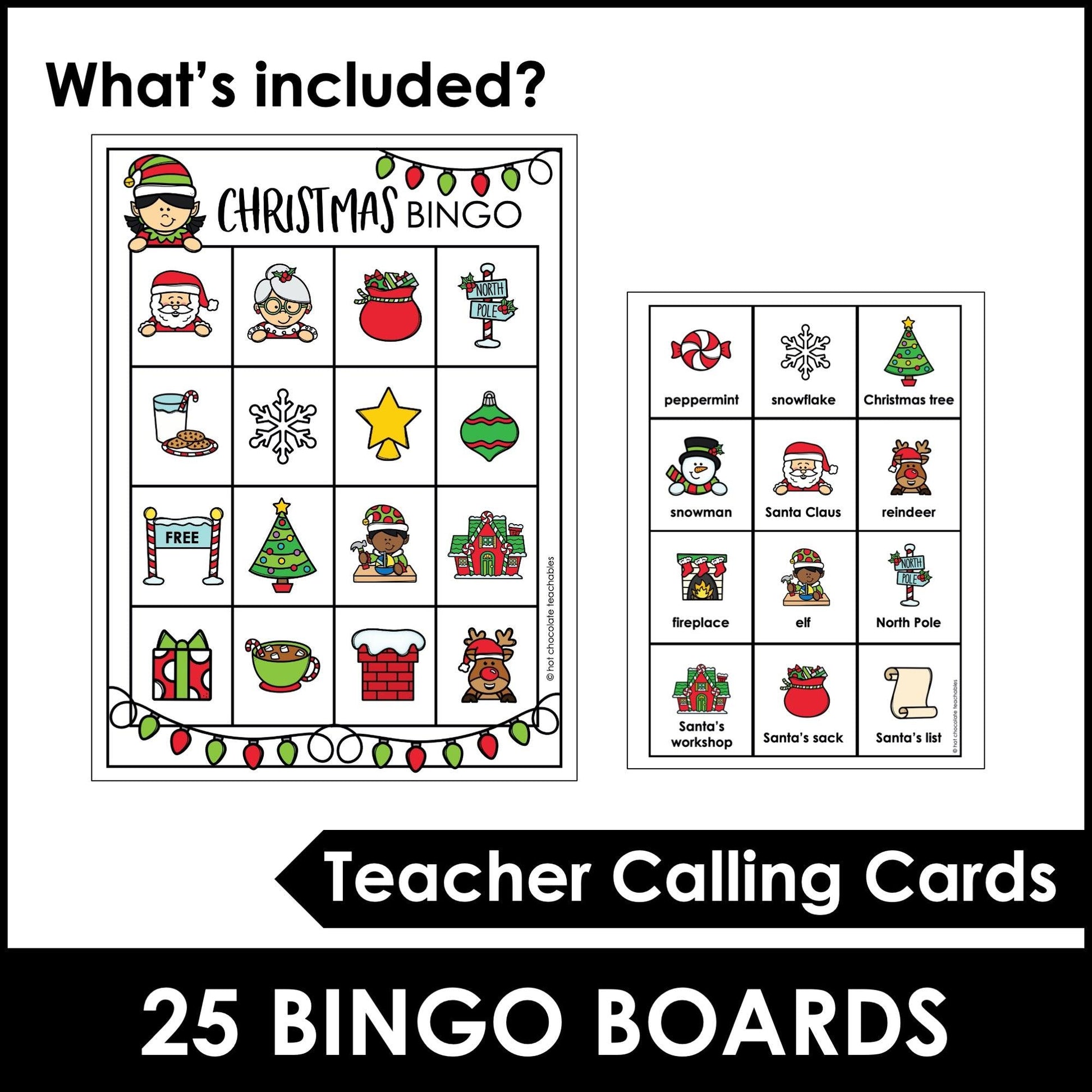 Christmas Vocabulary Building Bingo Game Cards