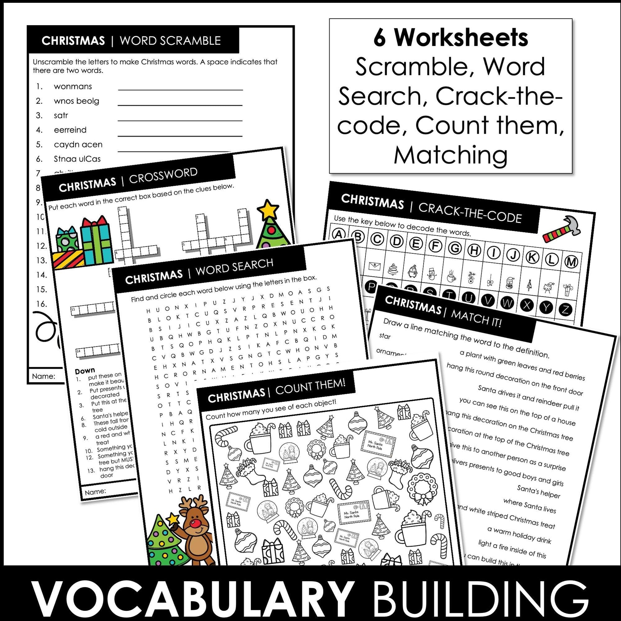 Christmas Vocabulary Worksheet Pack – Hot Chocolate Teachables