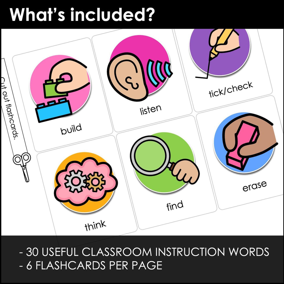 Classroom Instruction Flashcards - Editable Vocabulary Words