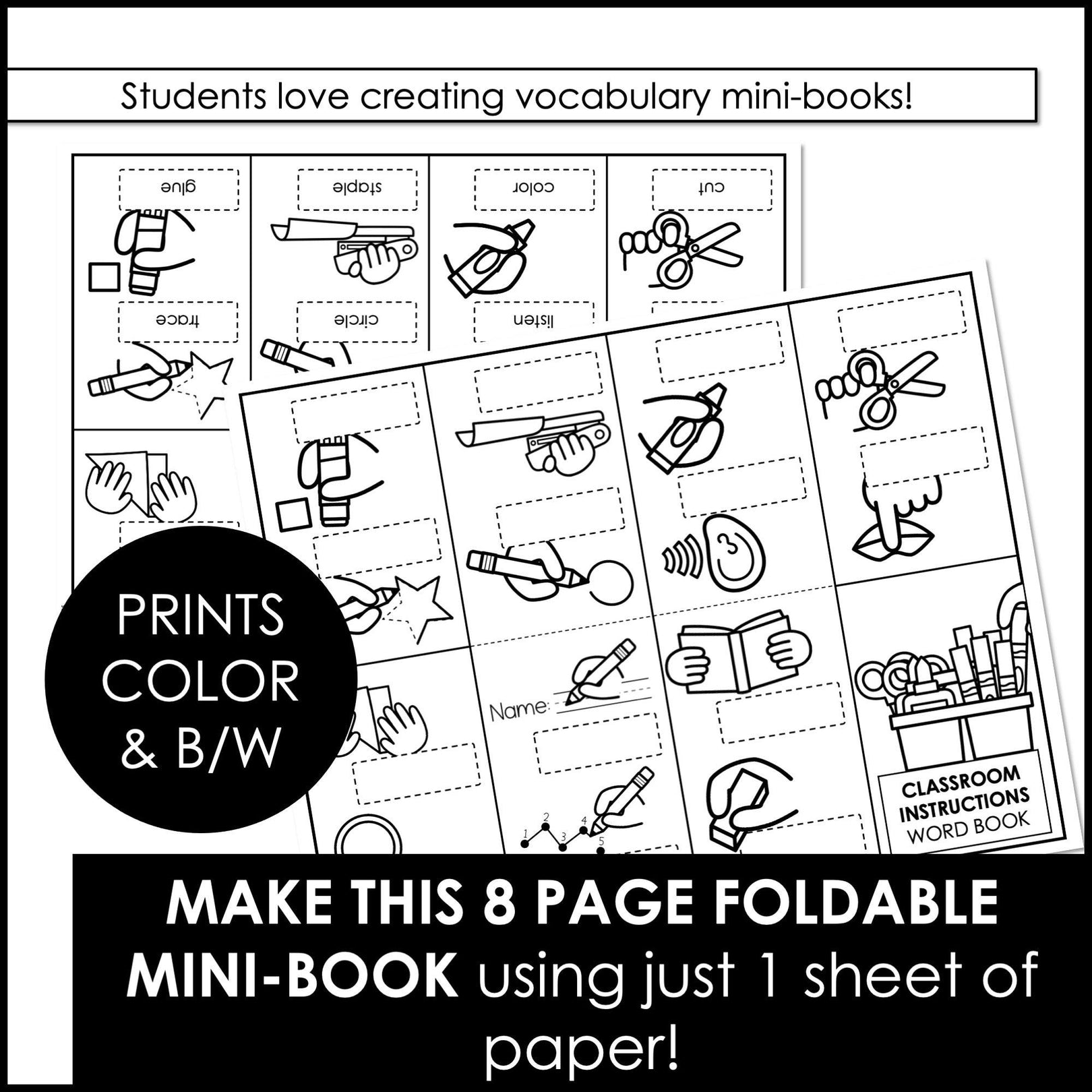 Classroom Instructions Vocabulary Mini-Book | ESL & EFL