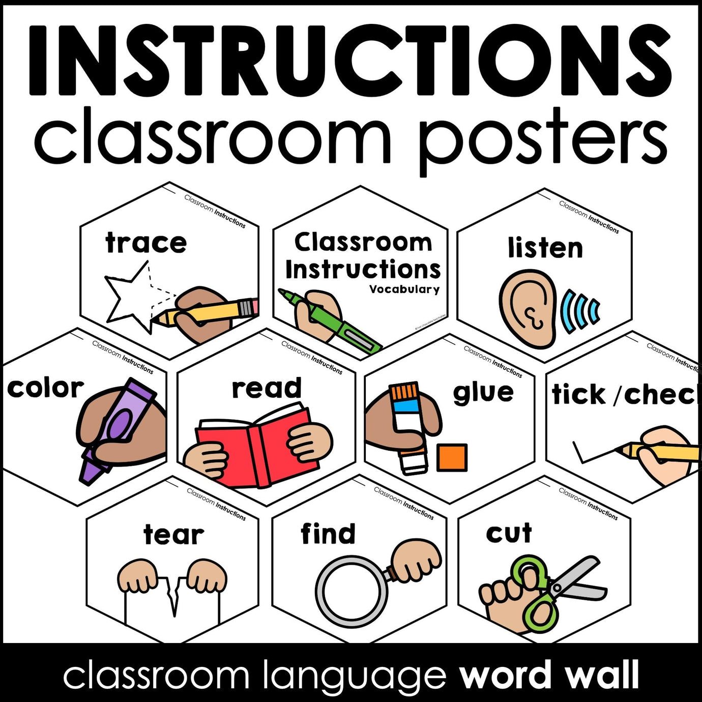Classroom Instructions Posters ESL vocabulary word wall