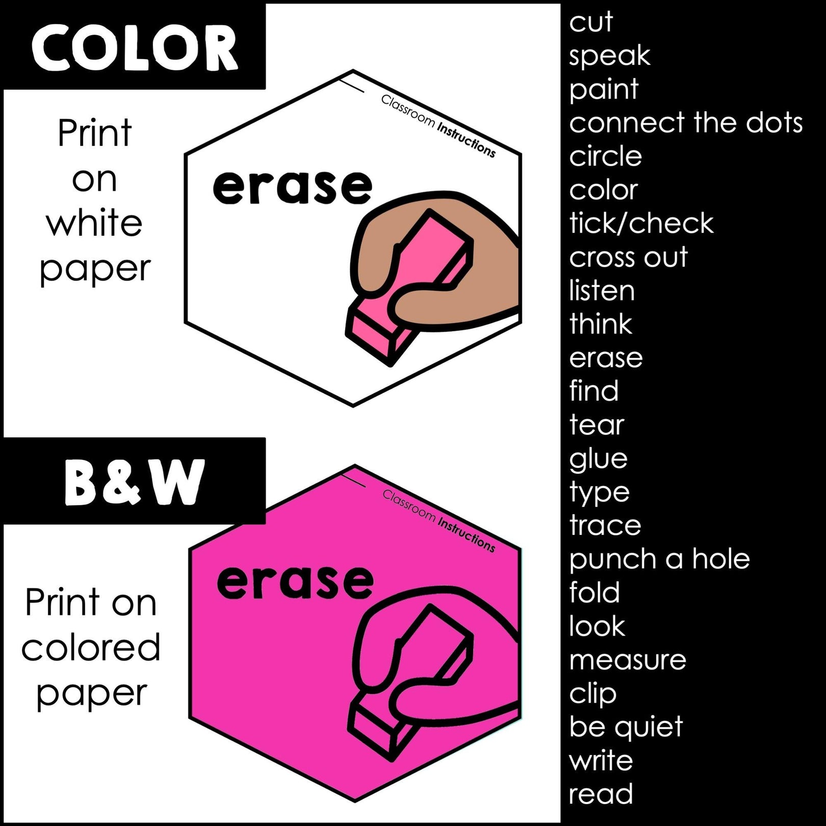 Classroom Instructions Posters ESL vocabulary word wall