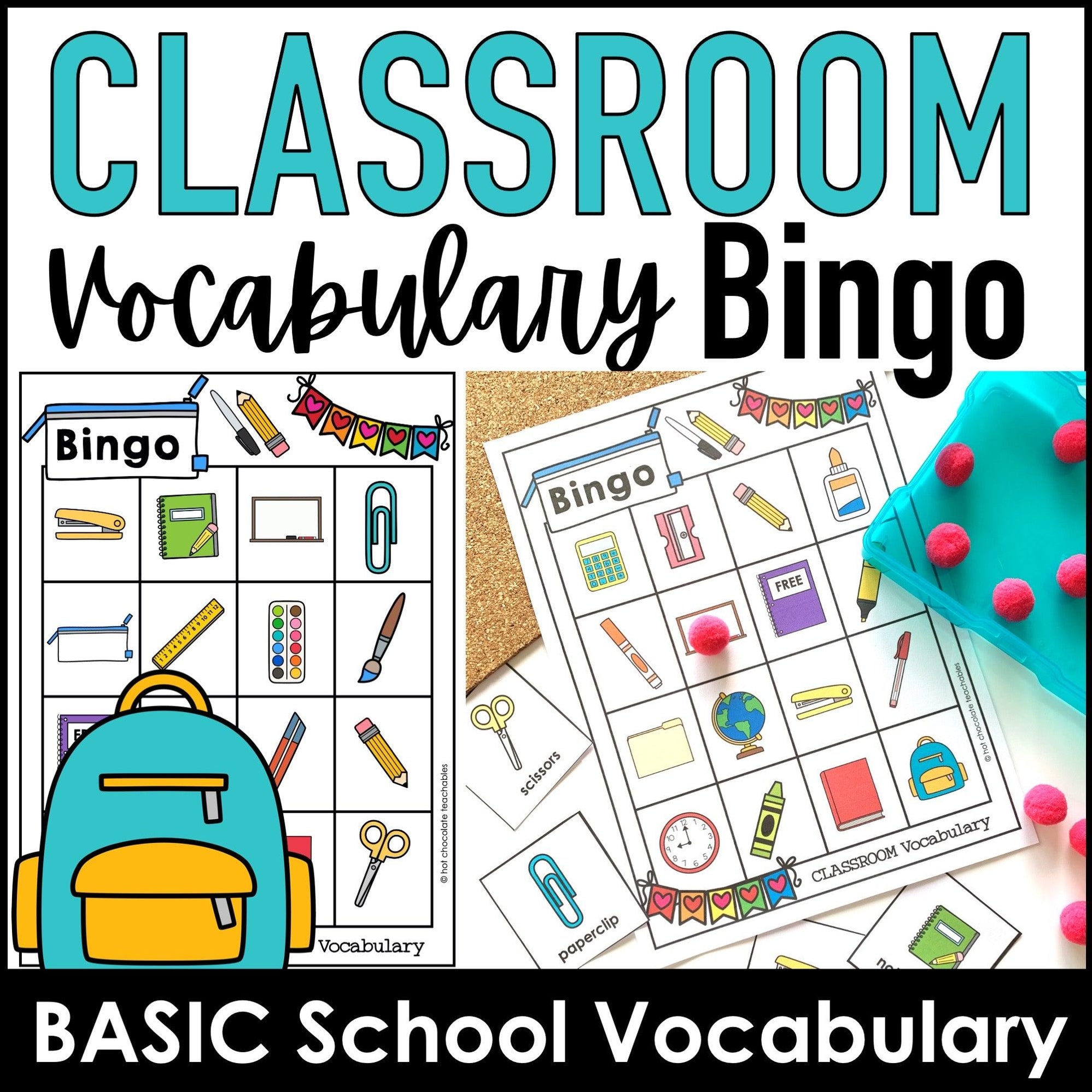 Classroom & School Supplies Bingo Game - Vocabulary Building – Hot ...