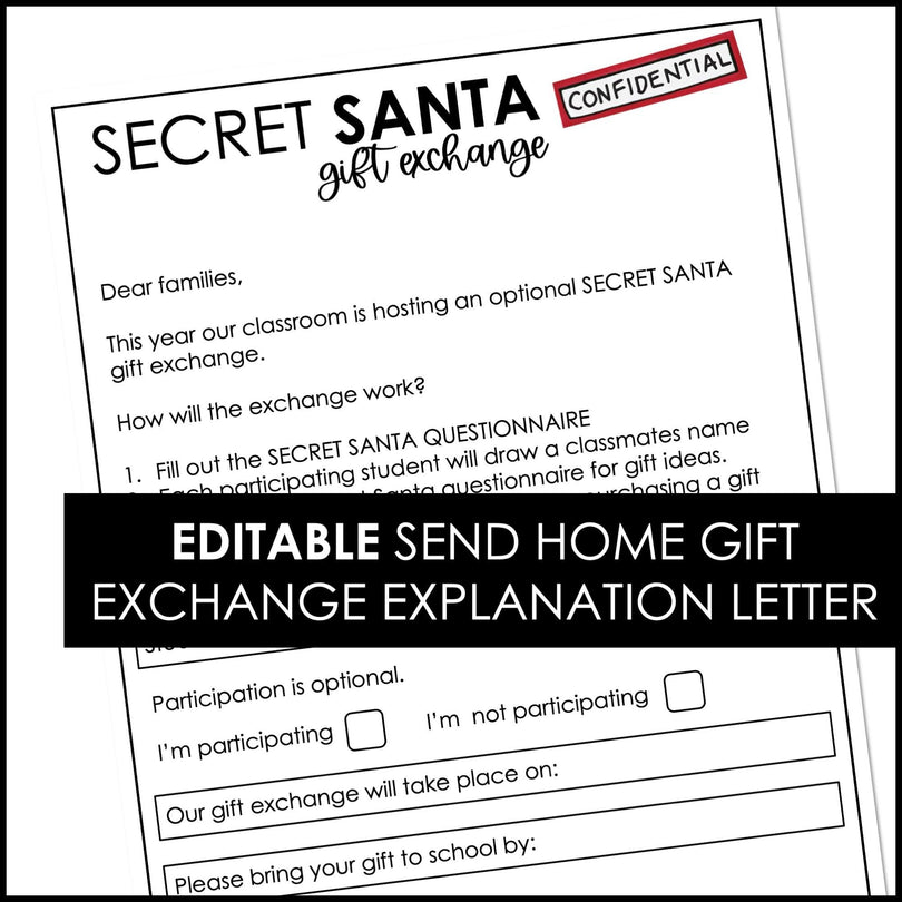 Secret Santa Kit - Questionnaire for Classroom Gift Exchange