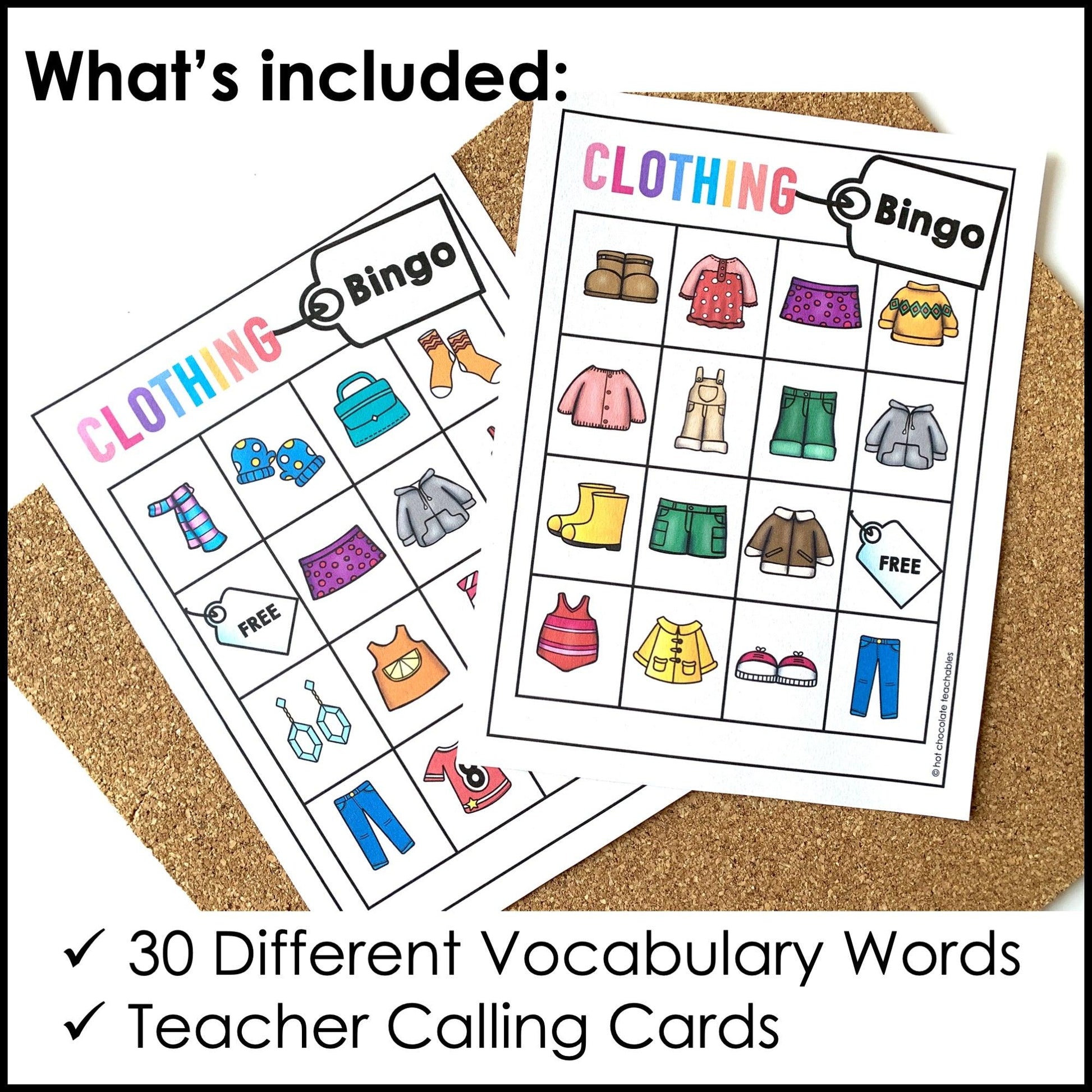 Clothes BINGO Game: Printable Clothing Vocabulary Game Board