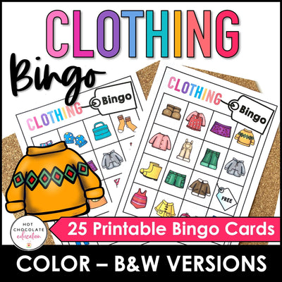 Clothes BINGO Game: Printable Clothing Vocabulary Game Board – Hot ...