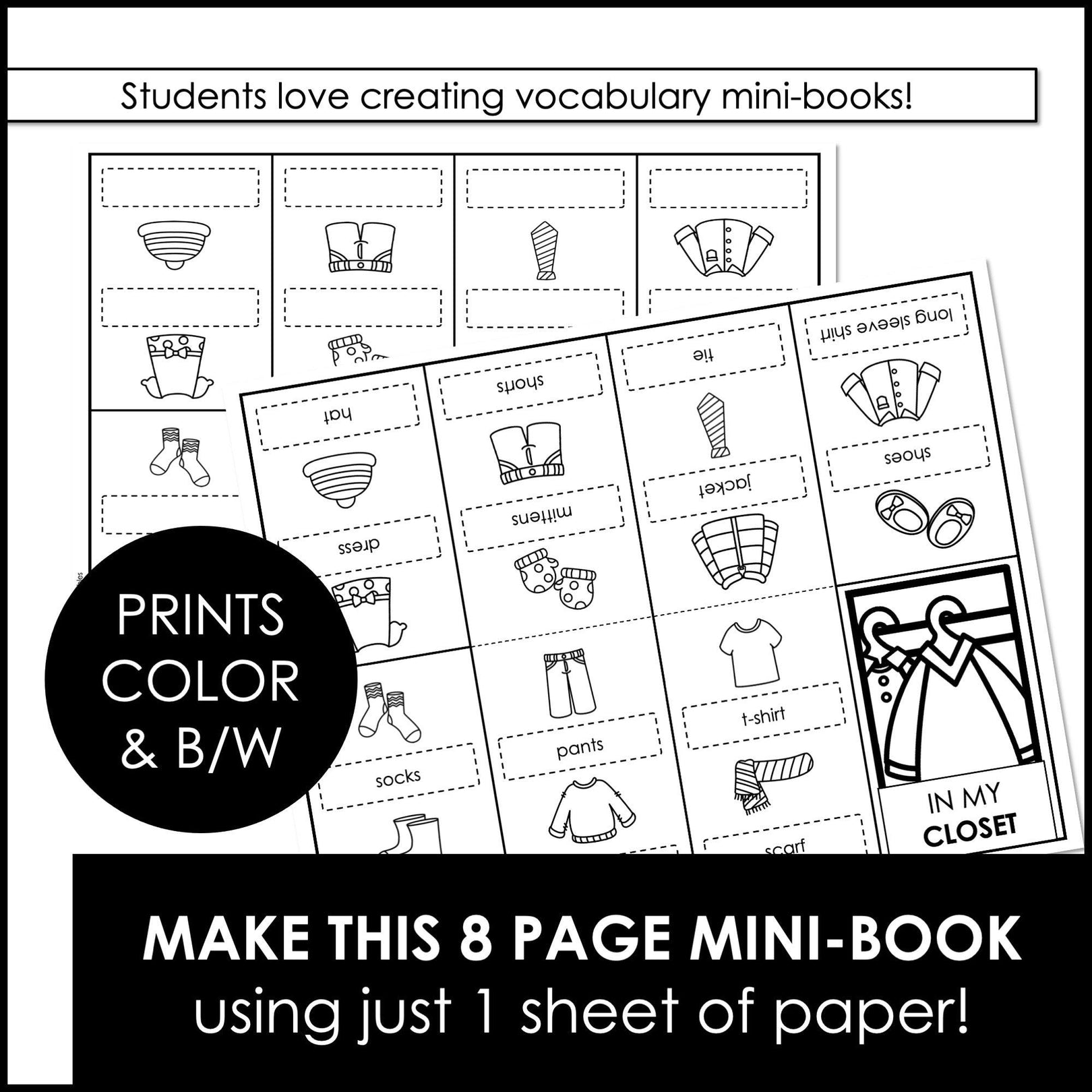 Clothing | Clothes Vocabulary Mini-Book | Picture Dictionary