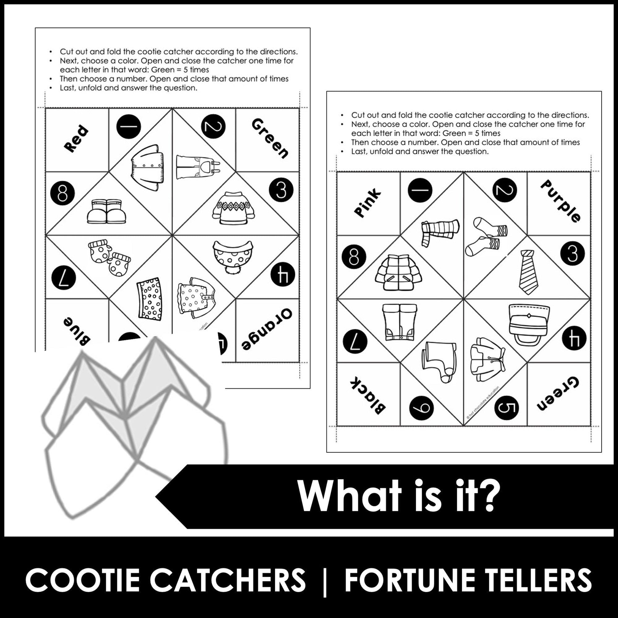 Clothing Vocabulary Activity : Foldable Cootie Catchers – Hot Chocolate ...