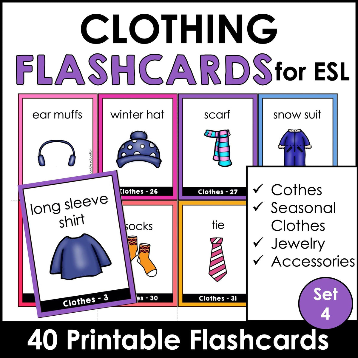 Seasonal Clothing Vocabulary Flashcards – Hot Chocolate Teachables