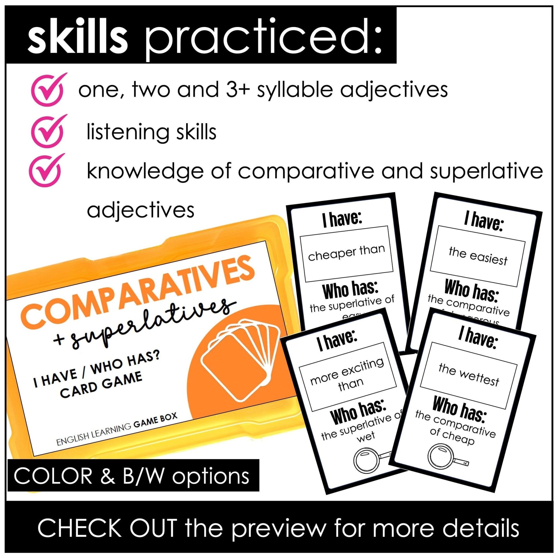 Comparative and Superlative Adjectives: Card Game