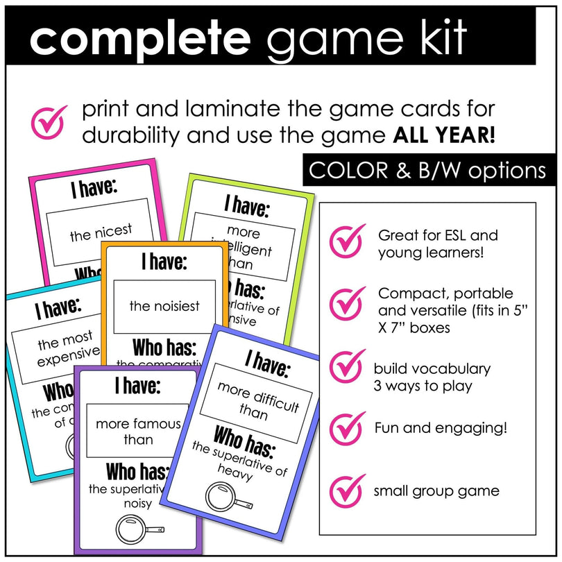 Comparative and Superlative Adjectives: Card Game