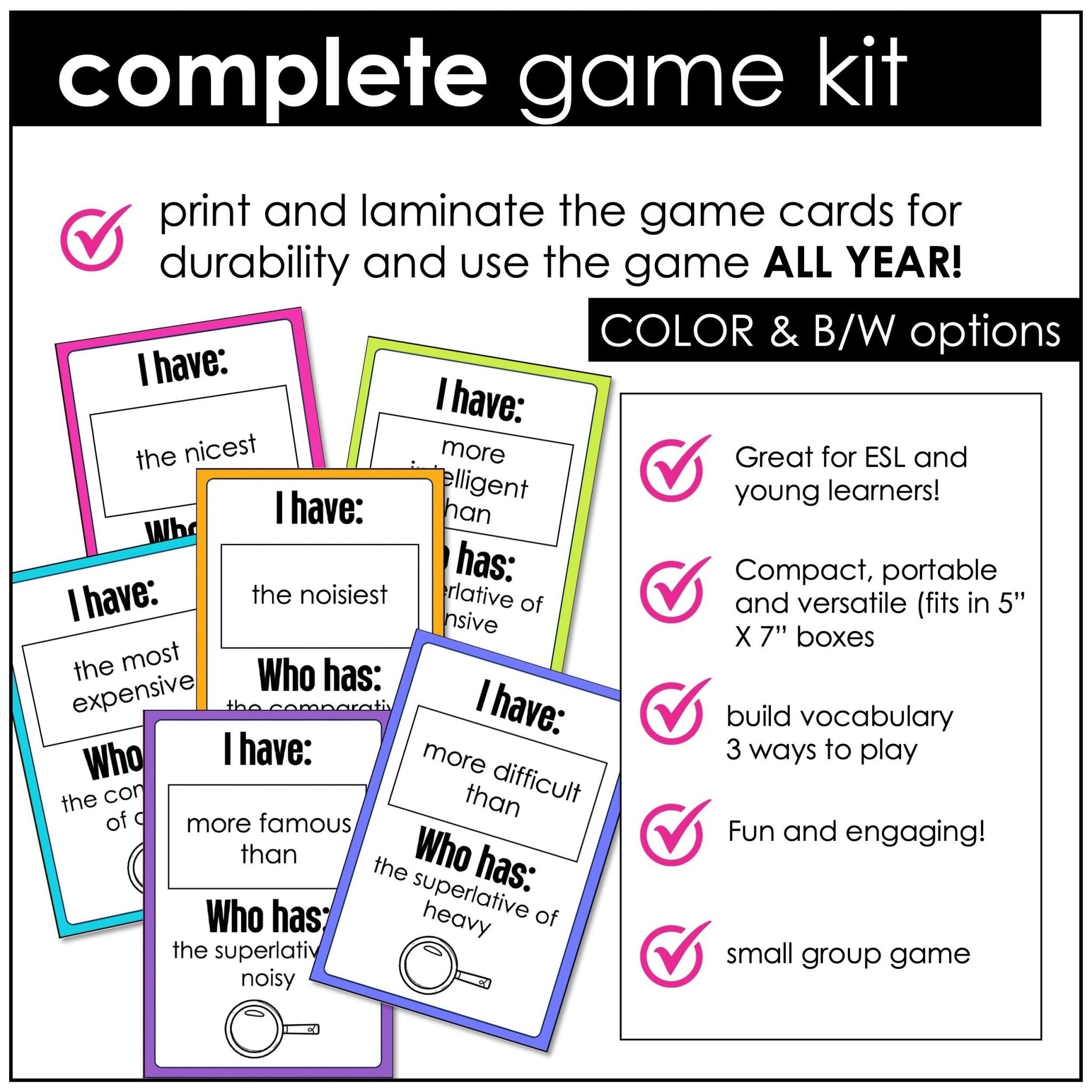 Comparative and Superlative Adjectives: Card Game – Hot Chocolate ...