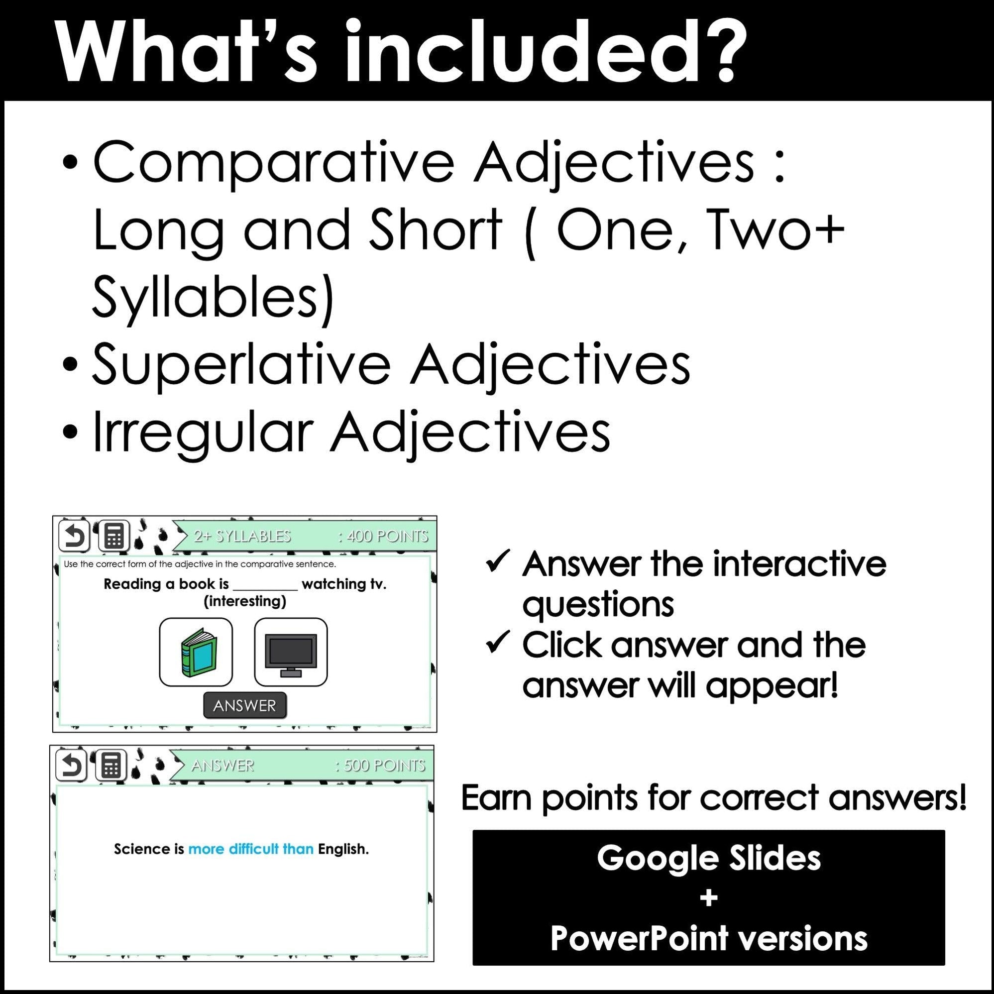 Jeopardy Style Adjective Game: Comparative and Superlative – Hot ...