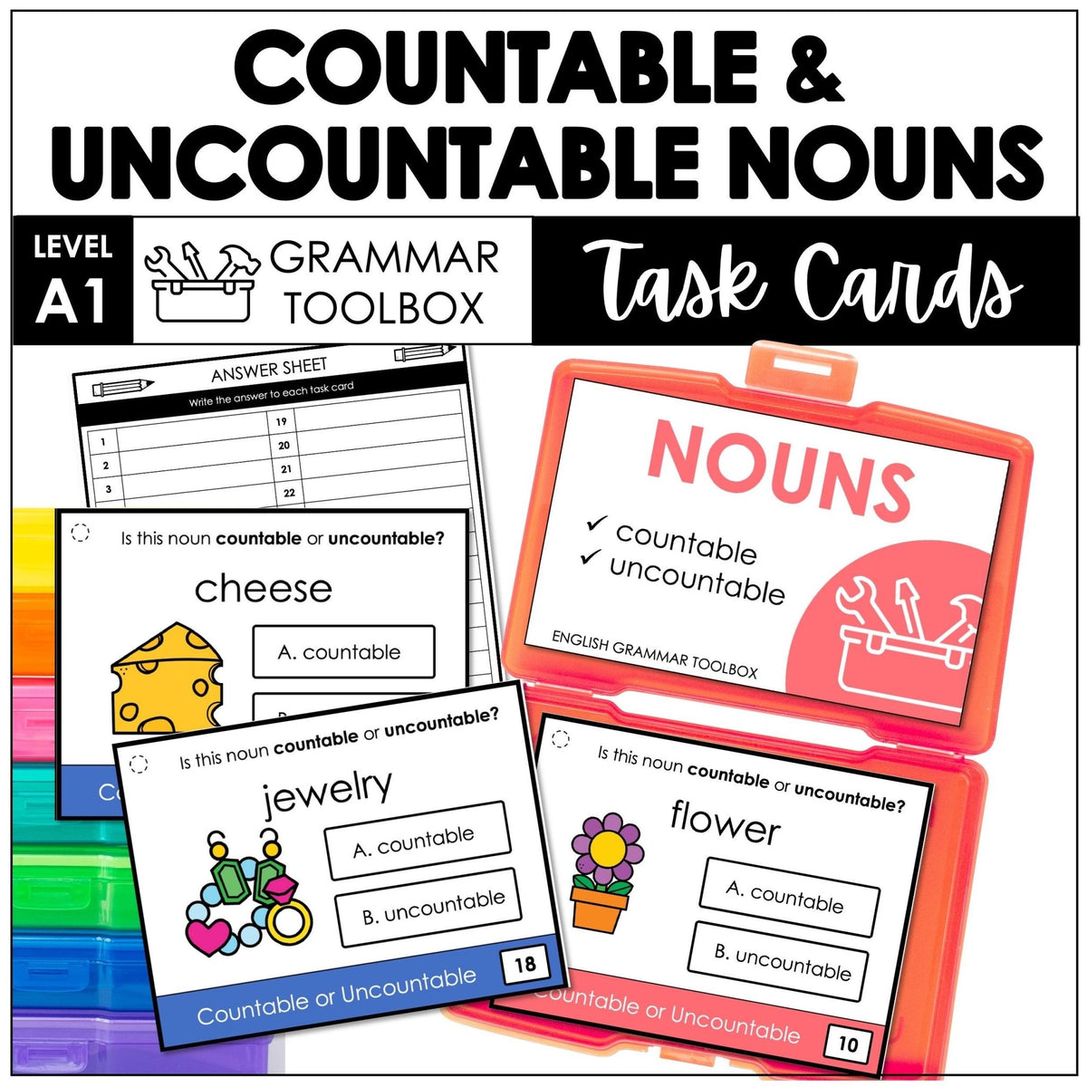 Countable & Uncountable Task Cards - Count Noncount Activity – Hot ...