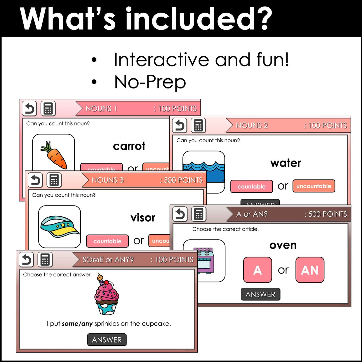 Countable & Uncountable NOUNS | Interactive Quiz Game Show