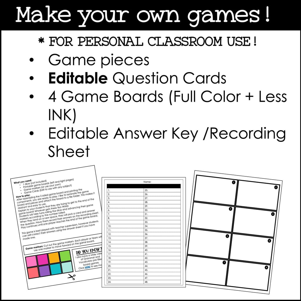 Editable Board Game Templates | Customizable Game Cards – Hot Chocolate ...