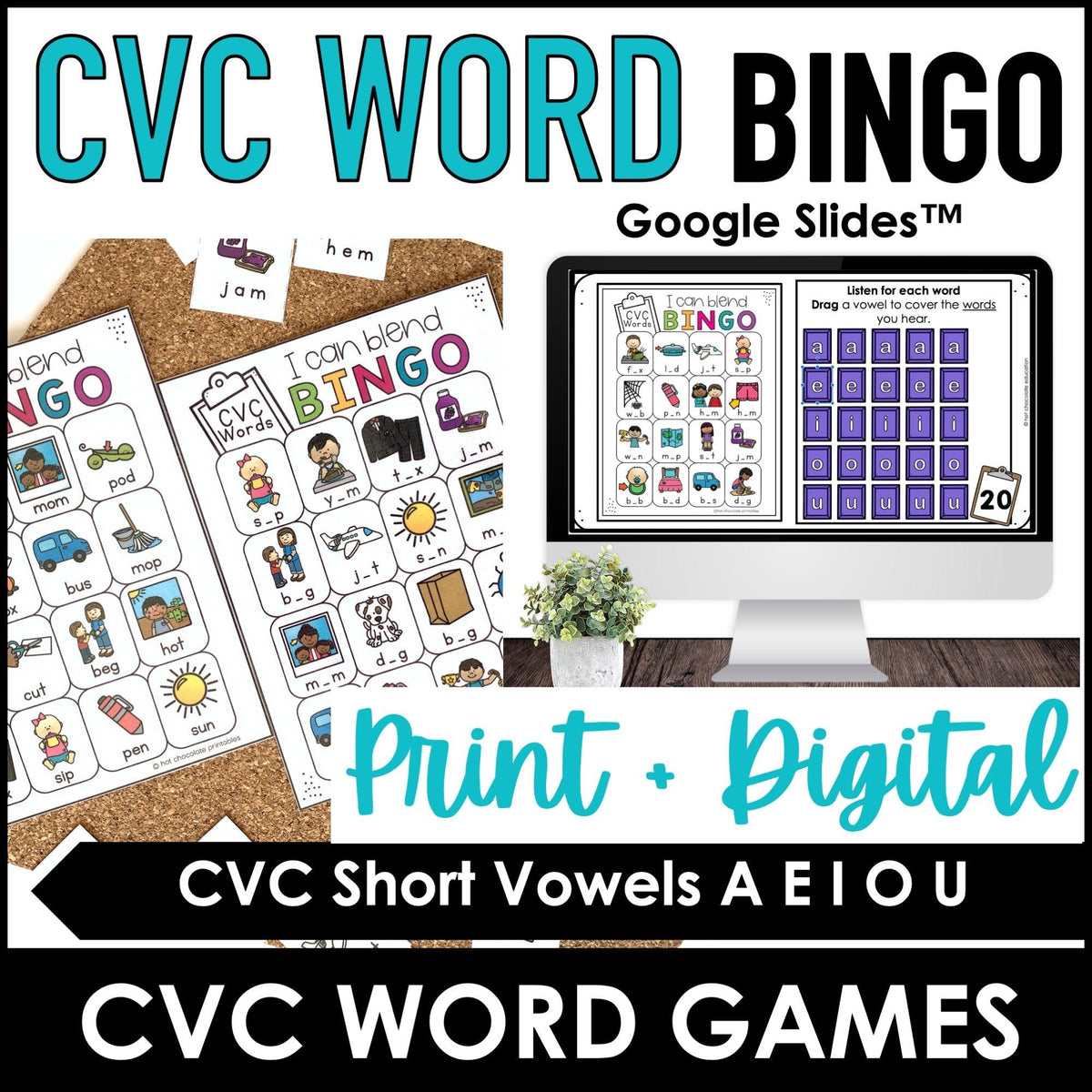 CVC Word Fluency Bingo: Short Vowels | Print & Digital – Hot Chocolate ...