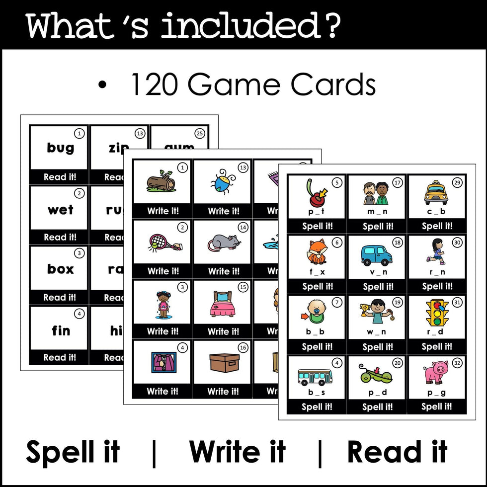 CVC Word Fluency Board Game Kit: Short Vowels A-E-I-O-U