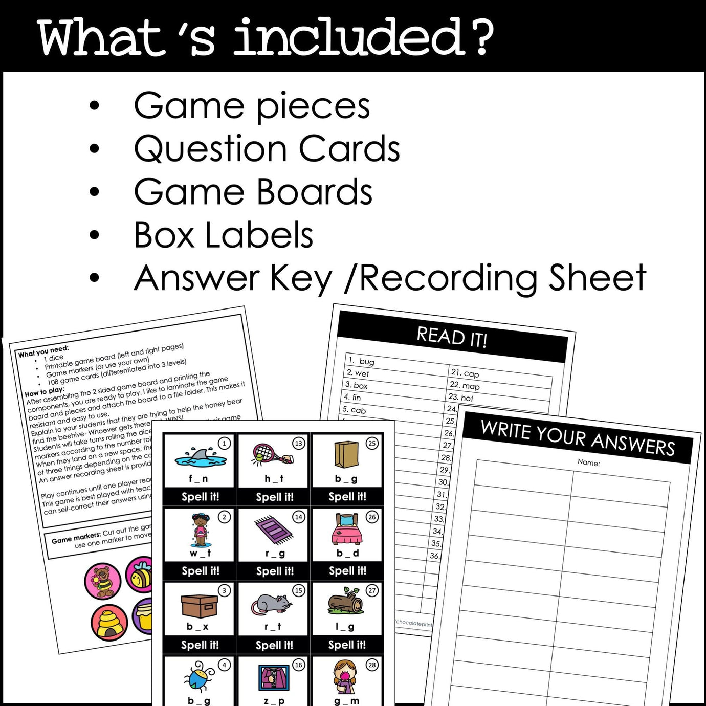 CVC Word Fluency Board Game Kit: Short Vowels A-E-I-O-U