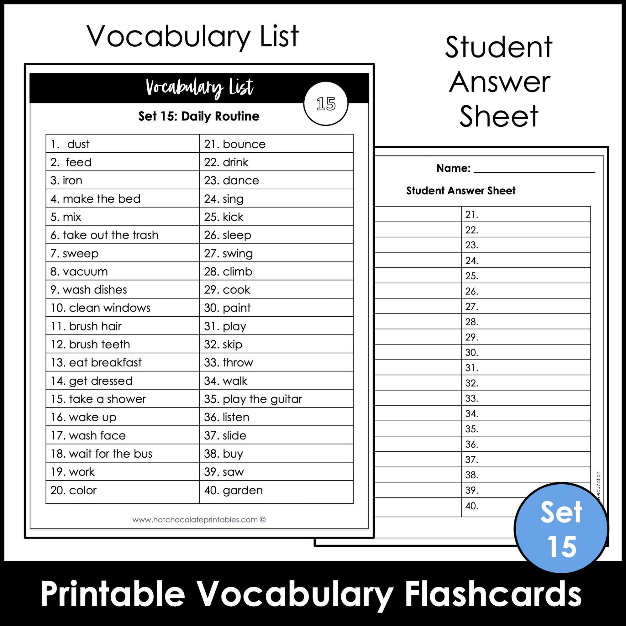 Basic Verbs & Chores Flashcards: ESL Task Cards – Hot Chocolate Teachables