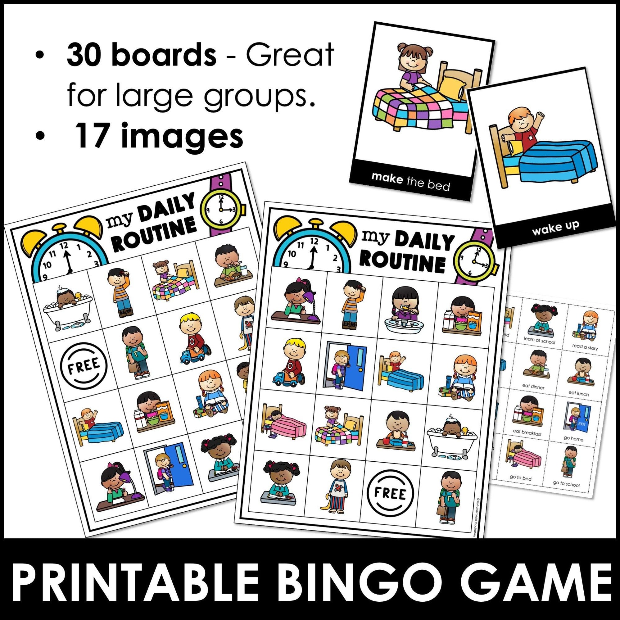 Daily Routine Verb Bingo Game | Home and School Verbs – Hot Chocolate ...