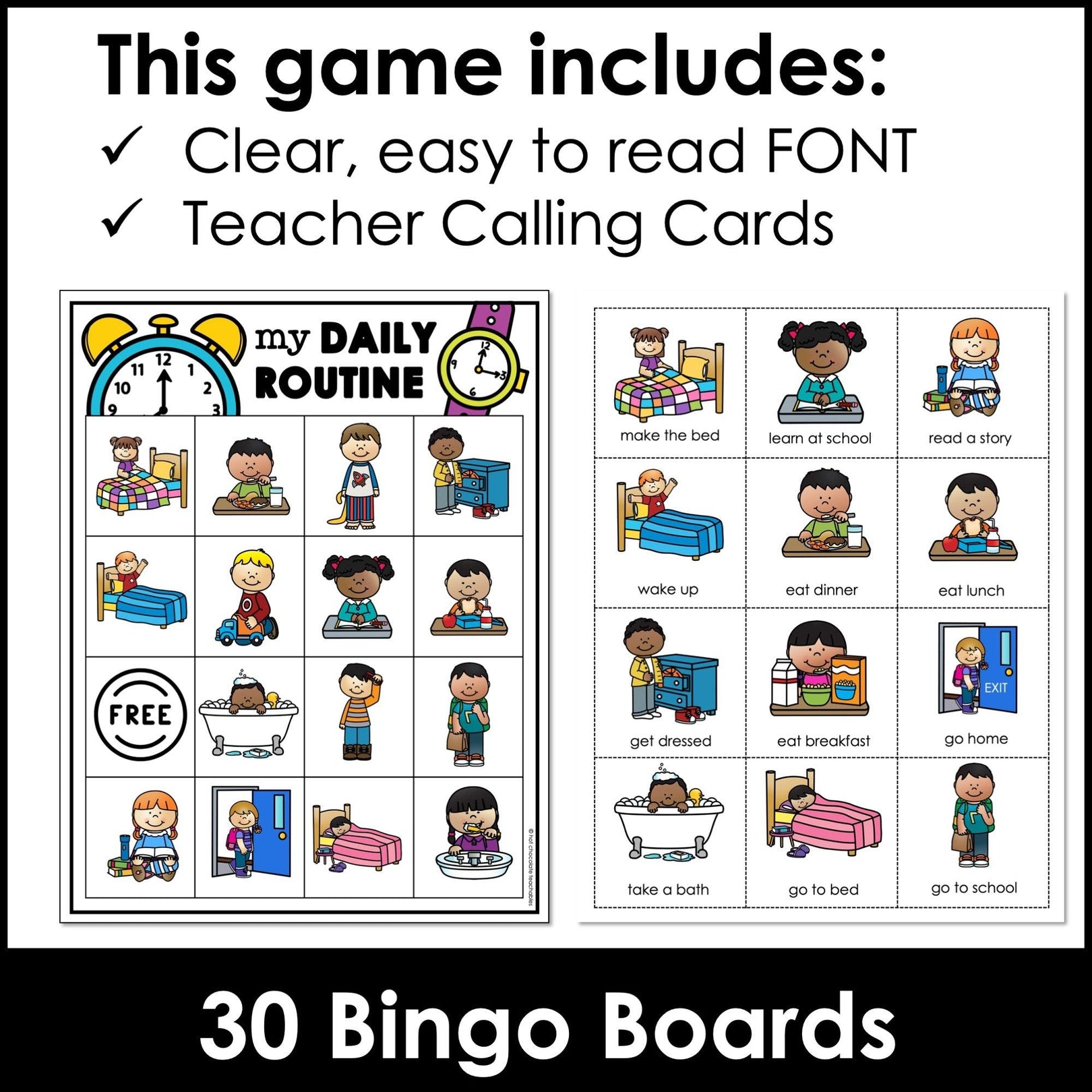 Daily Routine Verb Bingo Game | Home and School Verbs