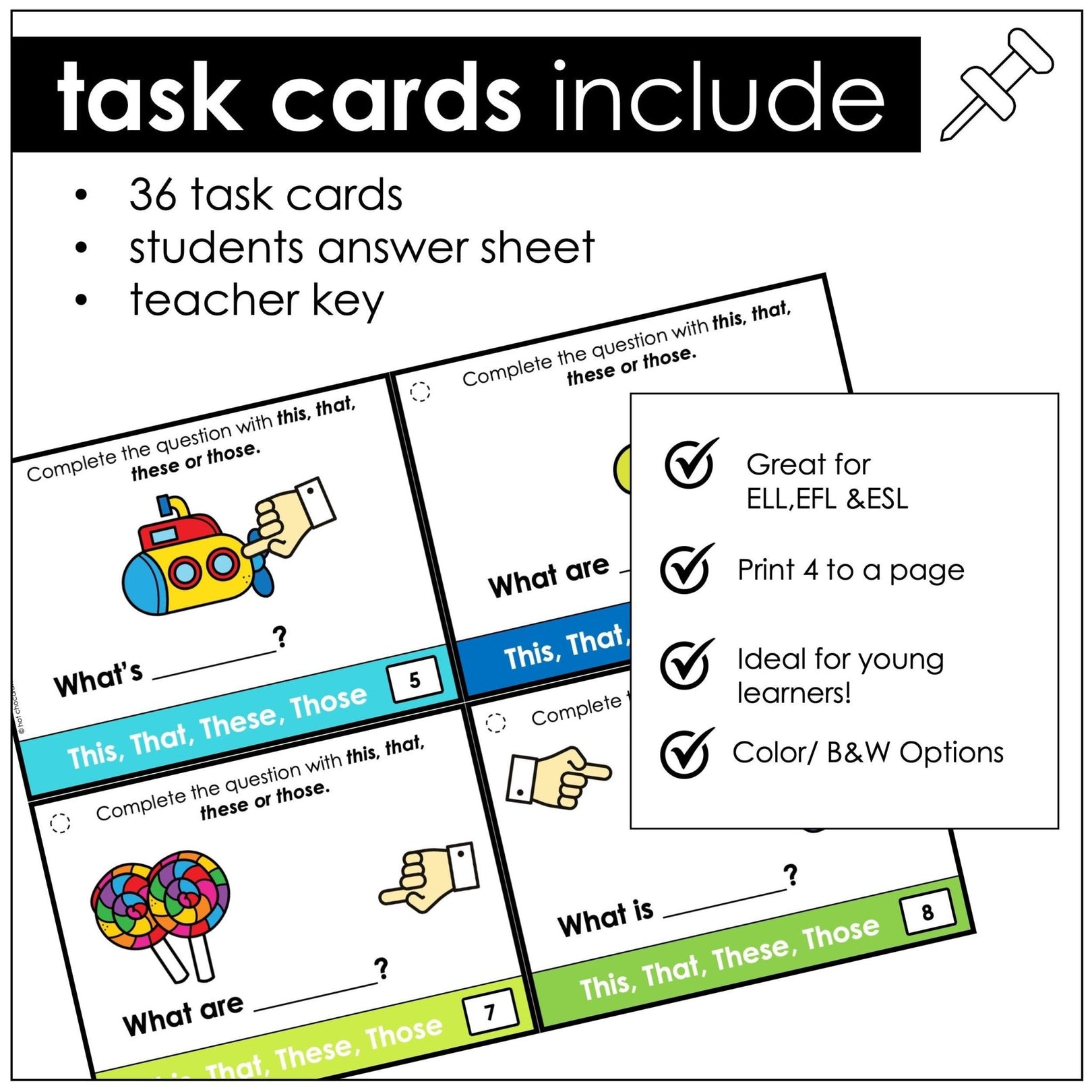 Demonstrative Pronouns THIS THAT THESE THOSE - Task Cards