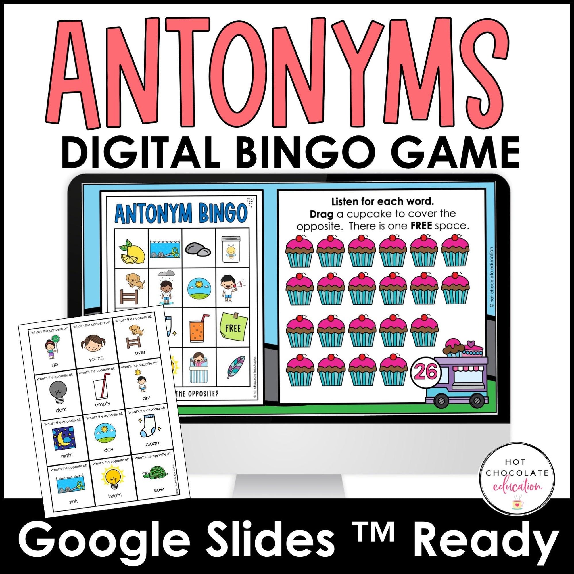 Digital Antonyms BINGO Game - Opposite Words Activity – Hot Chocolate ...