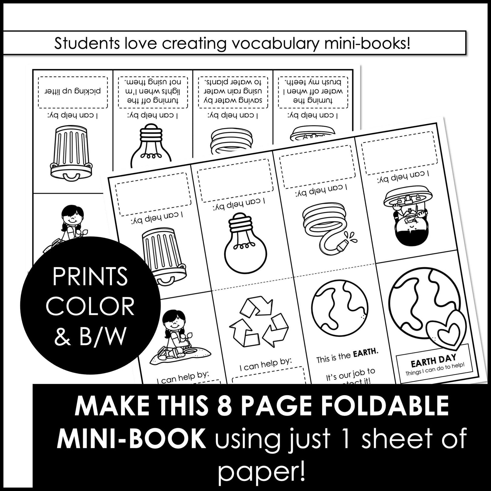 Earth Day Mini Book Template for ESL Writing