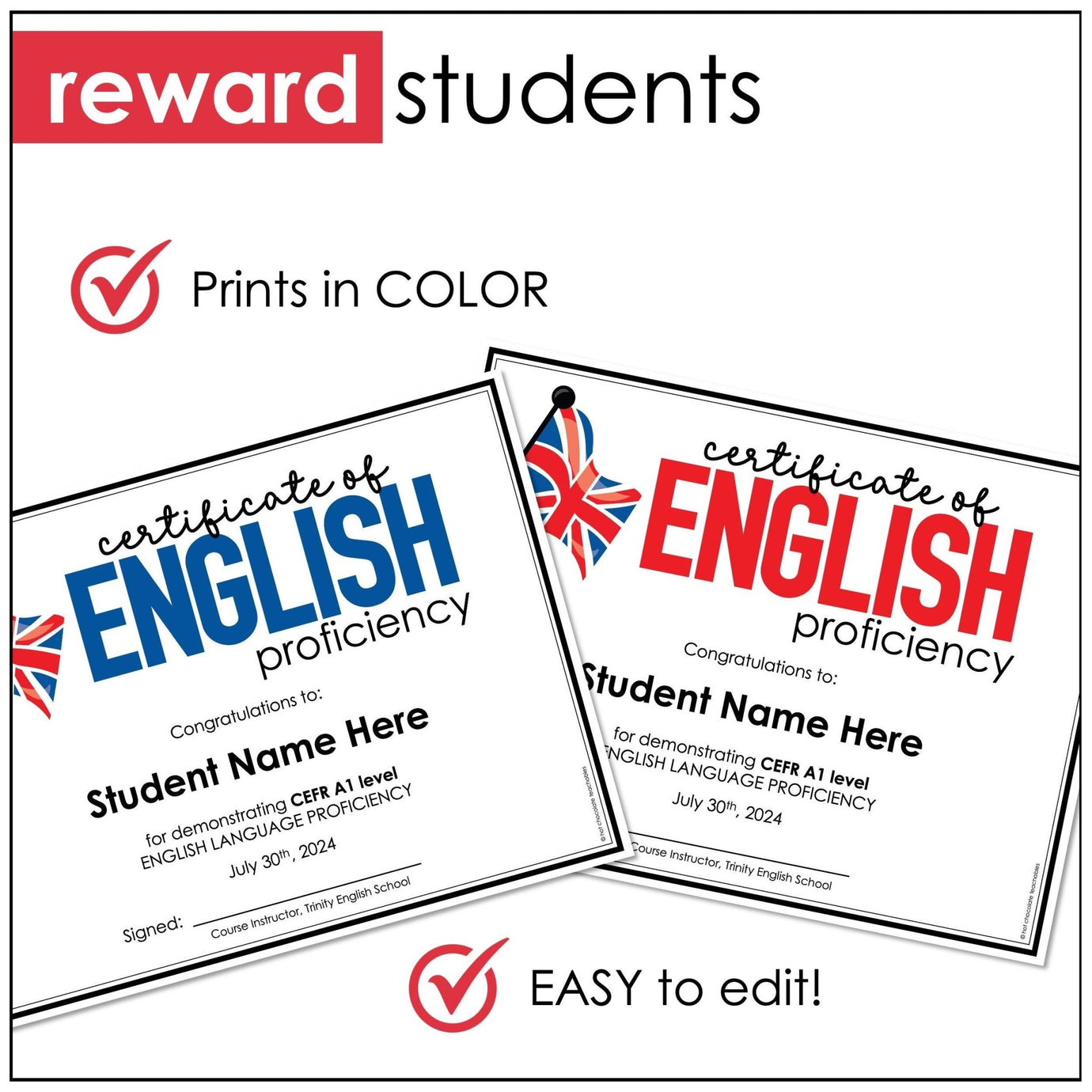 End of the Year Editable Award Certificate | ENGLISH A1-C2